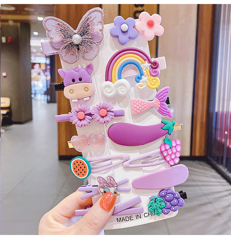 Wholesale korea children rainbow cartoon hairpin candy color 14-piece ...