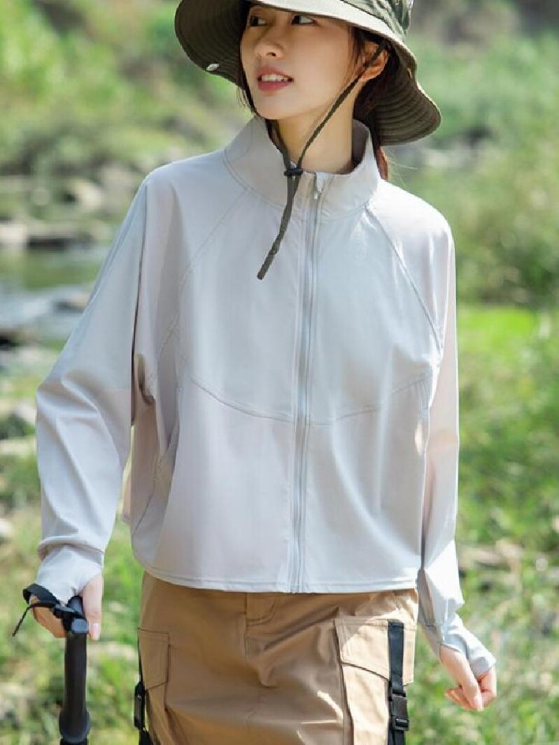Fashion ice silk sun protection clothing women's stand collar ...