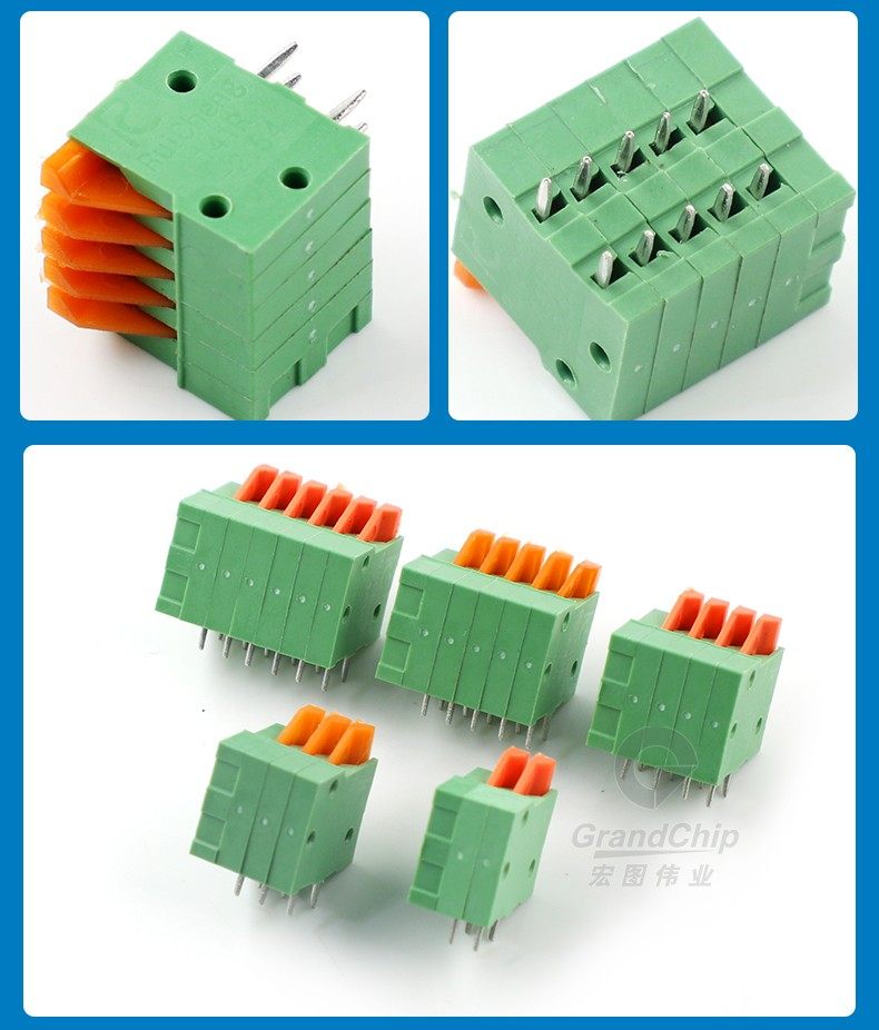 2.54mm绿色PCB接线端子KF141V/R弹簧式免螺丝2/3/4/5/-12P直/弯脚-阿里巴巴