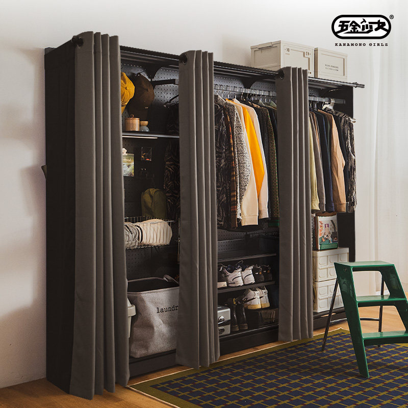 开放式金属衣帽间：步入式挂衣架+家用落地组合钢架衣柜+洞洞板一体架，家居收纳新革命！-衣帽架-淘宝百科网
