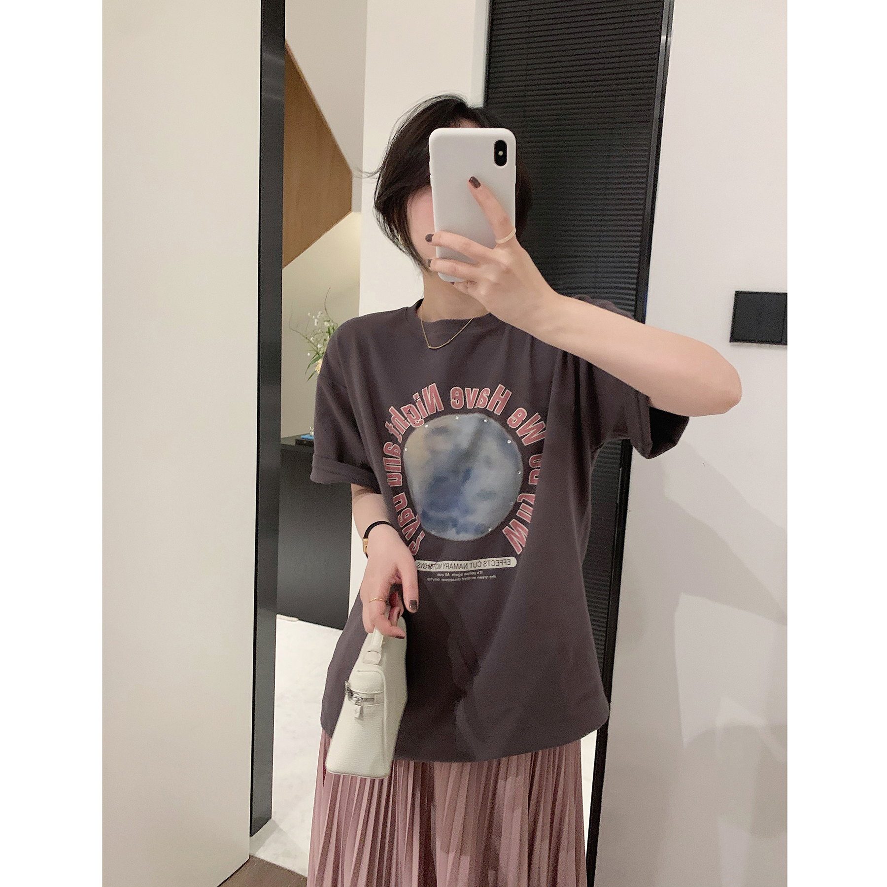 misslady美式复古图案字母印花磨毛短袖T恤女宽松显瘦2024夏新款-Taobao