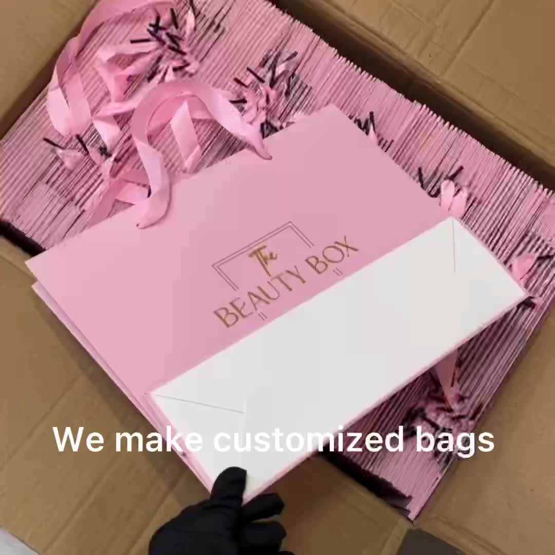 Hair Packaging Bags Pink Boutique Paper Gift Paper Shopping Bag For ...
