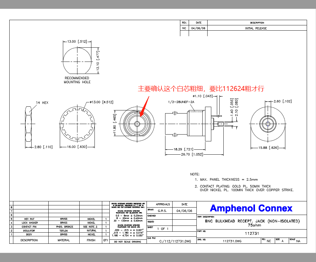 Amphenol RF CONN BNC RCPT STR 70 OHM SOLDER #112731：原装正品，信号传输的黄金搭档！⚡ ...