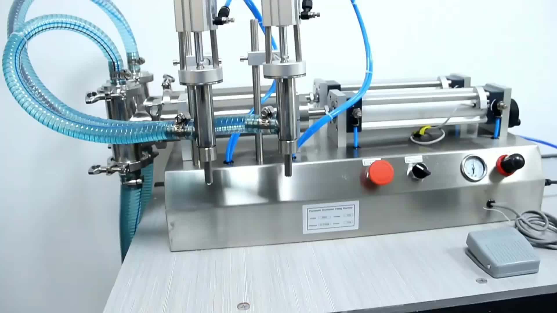 Double Nozzles Pneumatic Piston Foot Pedal Filling Machines Juice Milk ...