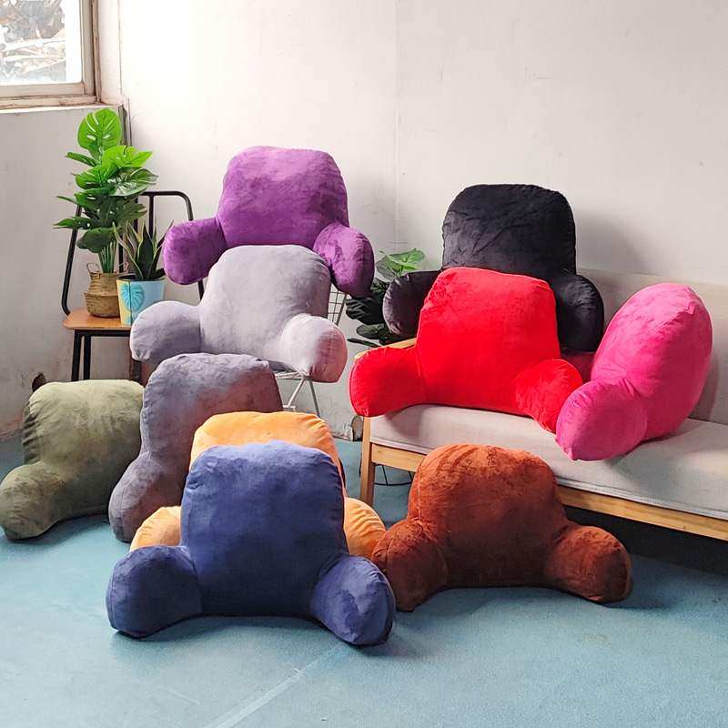 Solid color plush backrest with armrests, memory cotton wai