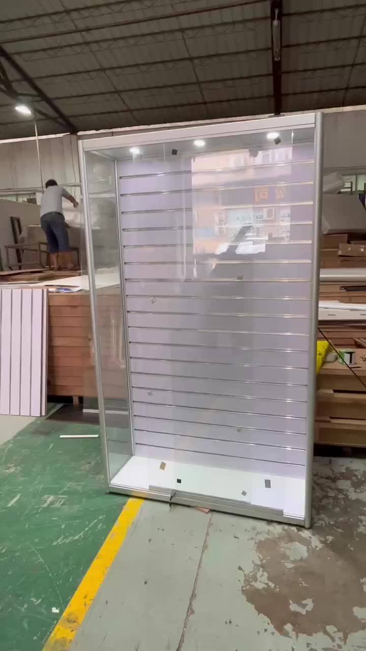 Free Standing Aluminium Frame Slatwall Back Panel Display Cabinet For ...