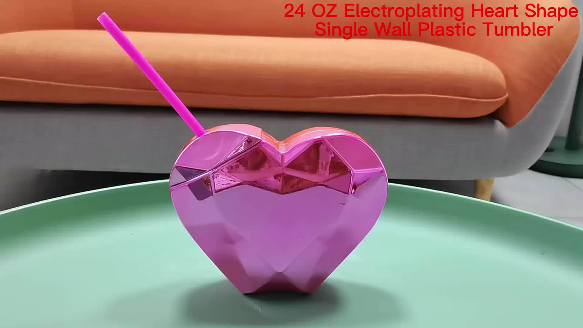 20 Oz Electroplate Heart Shape Drinks Tumbler Plastic Love Novelty Cup ...
