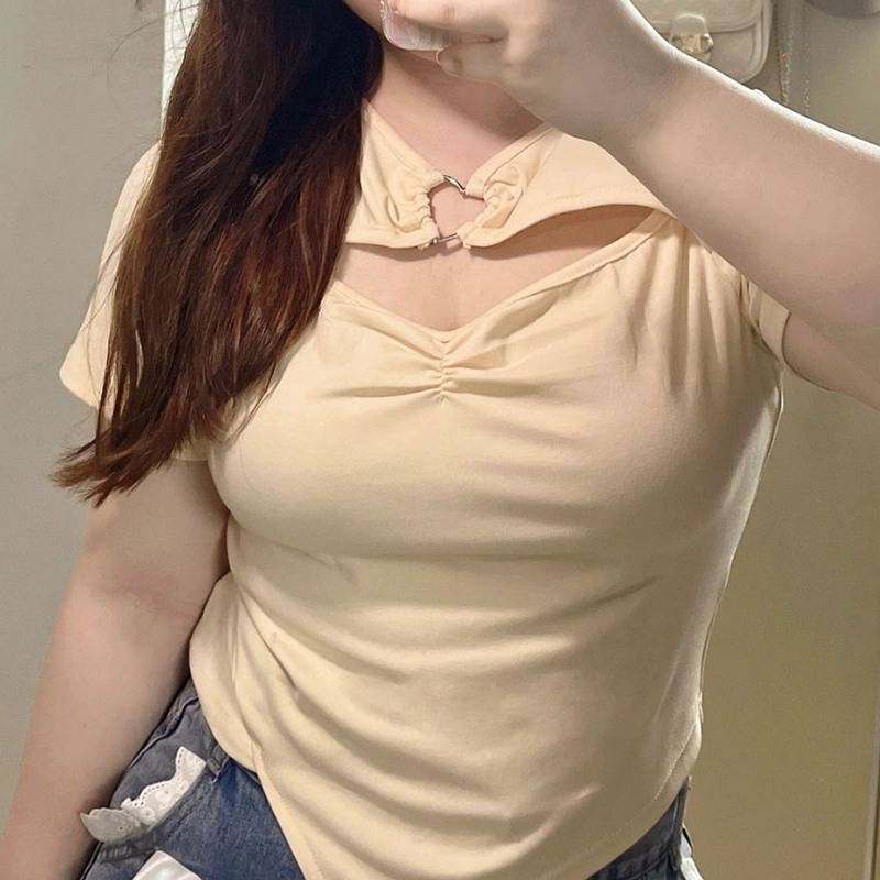 純欲風大尺碼胖mm甜辣妹減齡短款上衣ins夏季新款百搭修身別致T恤女-Taobao
