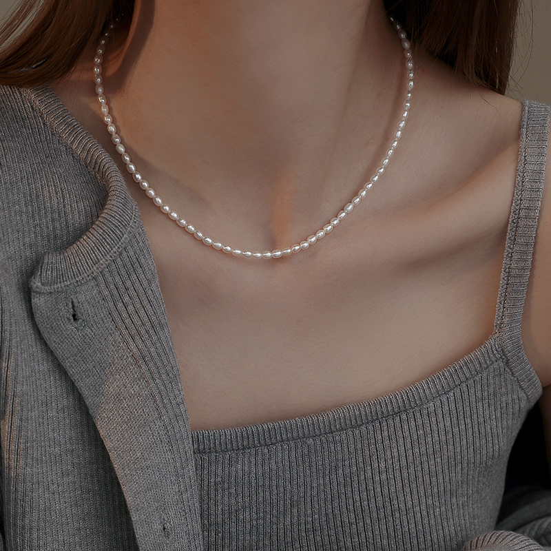 强光小米珠珍珠项链女高级设计感小众网红项链爆款14K包金锁骨链-Taobao