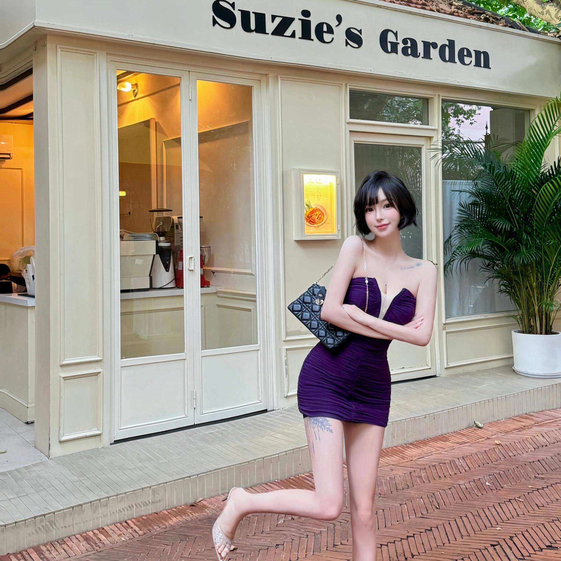 APEACH 紫色褶皺V領抹胸洋裝女秋季氣質名媛性感網紗包臀短裙-Taobao