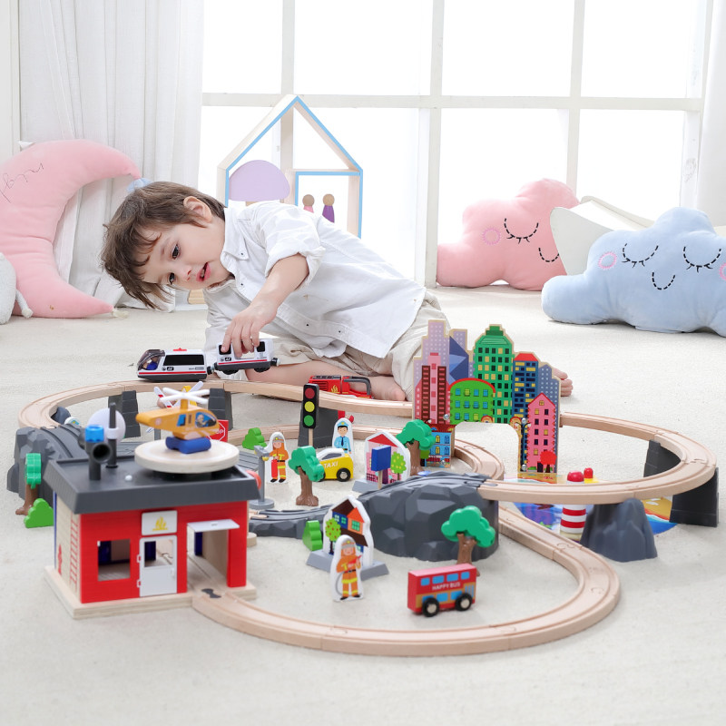 [USD 39.28] Wooden Electric Small Train Rail Toy Set for Children 3-7 ...