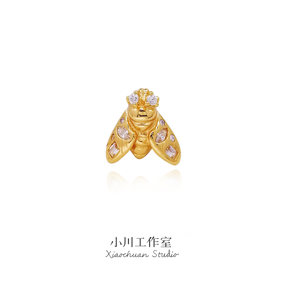 HeyJewel 中国 张小川 两色镶晶钻苍蝇925银镀18K金胸针女设计感-Taobao