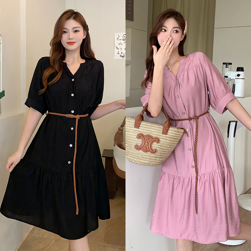 2024年夏装新款大码女装胖mm时尚减龄洋气法式收腰遮肉显瘦连衣裙-Taobao