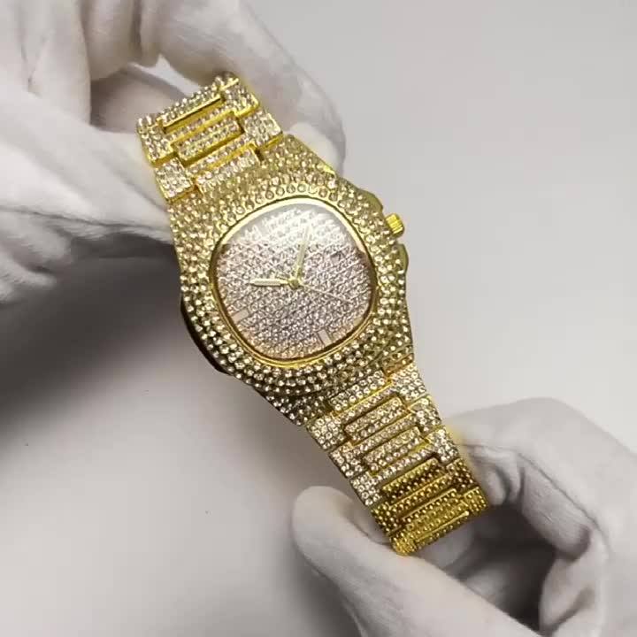 Bling Cz Hip Hop Rapper Fully Diamond Watches Mens Iced Out Silver Gold ...