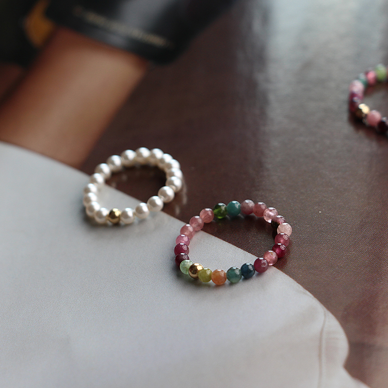 极细叠戴进口施家珍珠食指戒指环尾戒 碧玺戒指 美国进口14K包金-Taobao