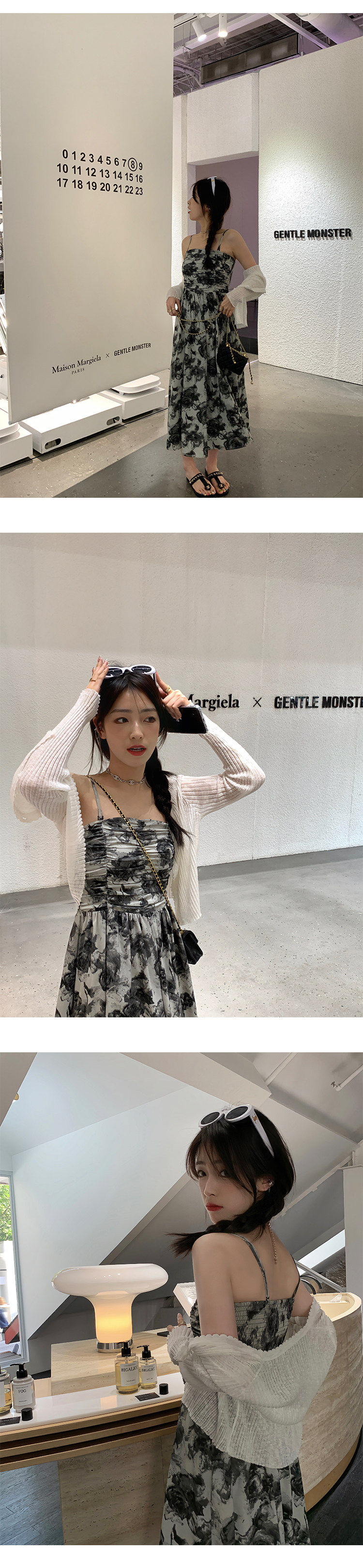 EKOOL 新中式清冷水墨碎花抹胸吊带连衣裙夏收腰显瘦性感露背裙子-阿里巴巴