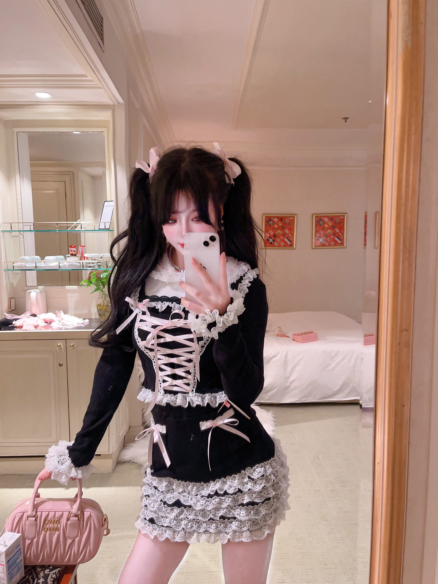 SummerJoy Meow Meow Girl Set Lace Bow Sweet Top Cute Skirt Overskirt ...