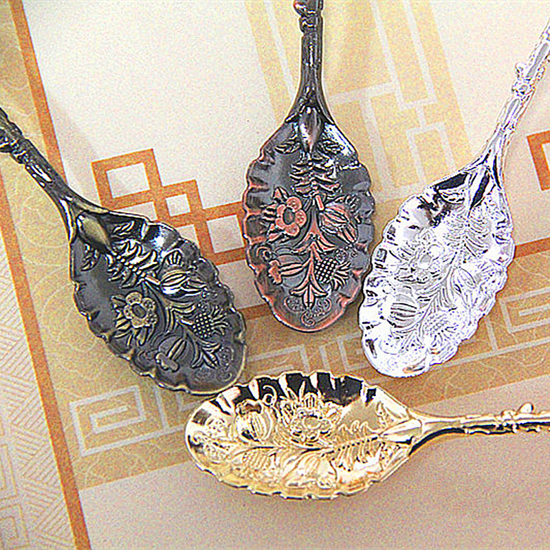 X1AW 复古雕花水晶頭花紋合金小勺子咖啡勺蛋糕勺汤勺咖啡搅拌勺-阿里巴巴
