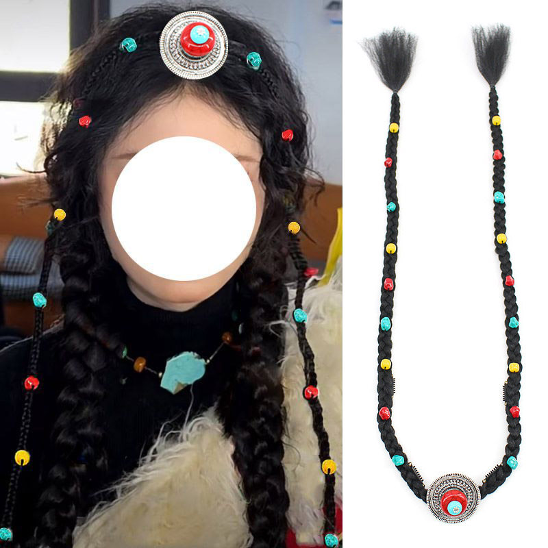 👑 Dancing ethnic style 🔥 Tibetan headdress, wig and braids, integrated ...