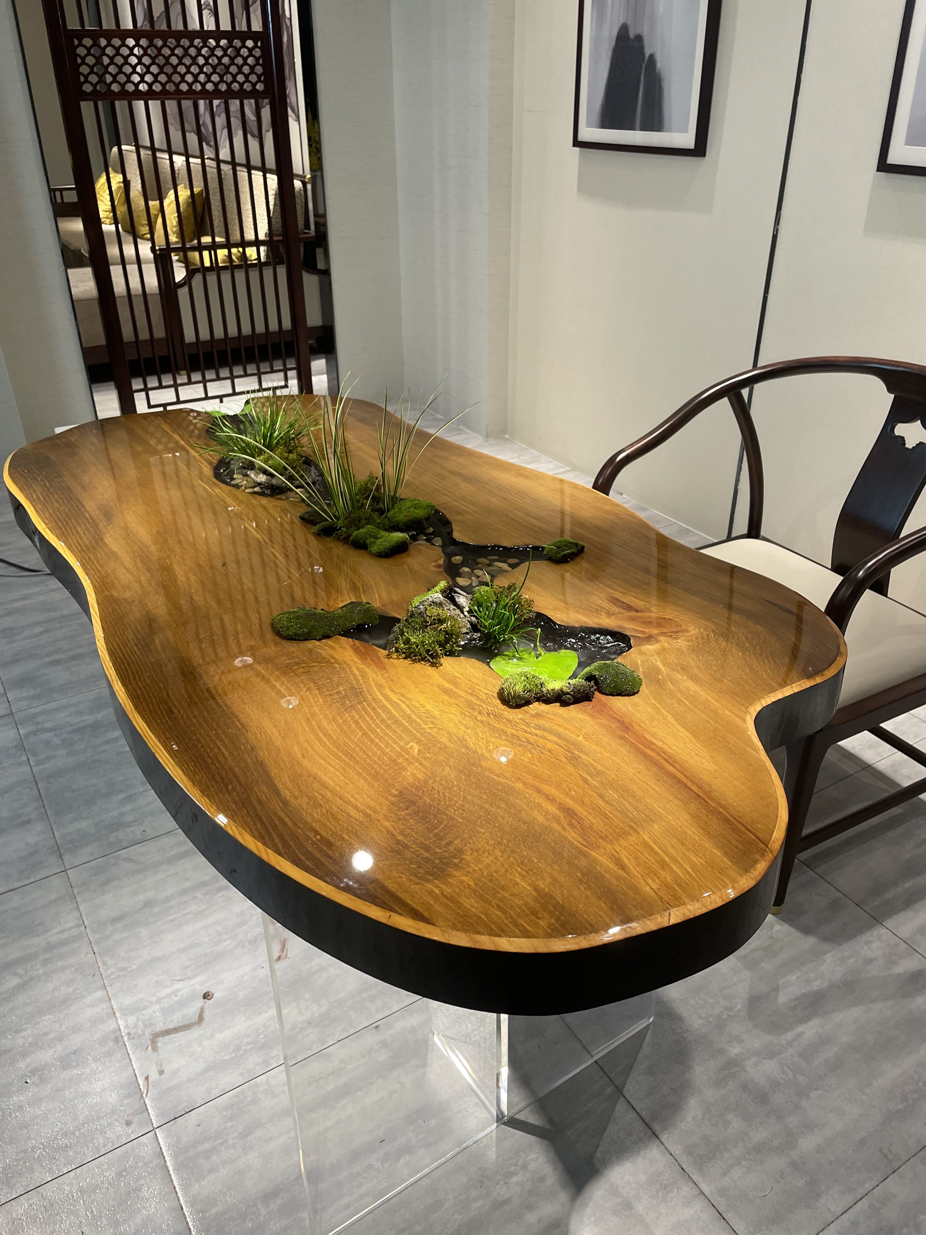 Modern chinese style tea table with continuous water feature, solid ...
