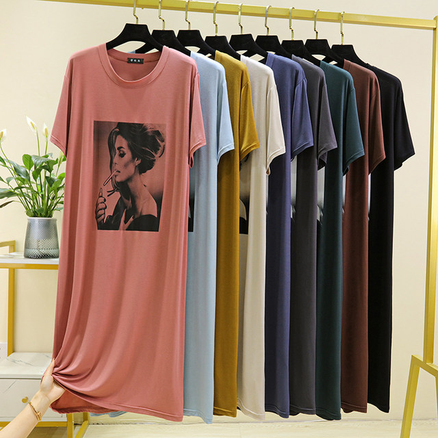 Modal round neck printed inner long skirt for women summer casual large ...