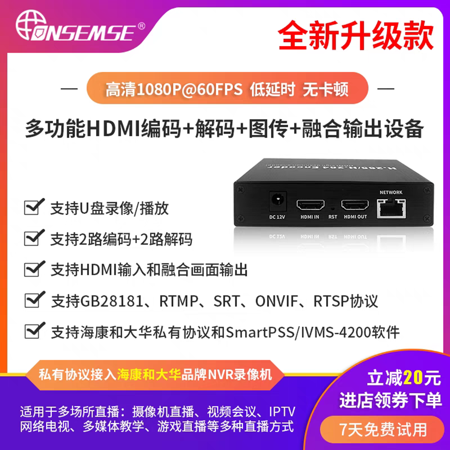H.265 hdmi video surveillance encoder and decoder: rtmp/srt/gb28181 and ...
