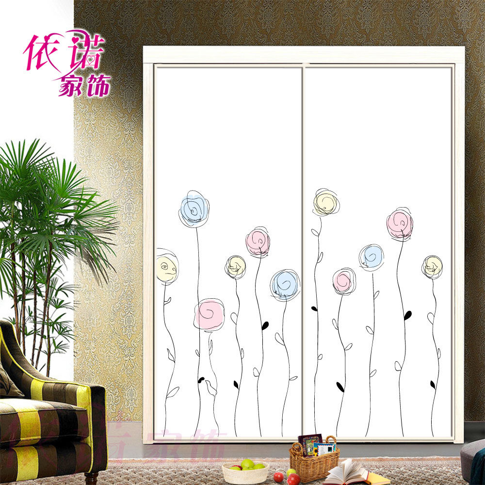 Wardrobe glass film wardrobe moving door stickers custom-made sliding ...