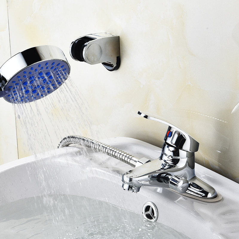 Washbasin double hole faucet with shower triple mixed water valve ...