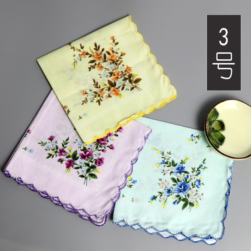 [USD 10.12] small flower handkerchief crescent edge elderly pure cotton ...