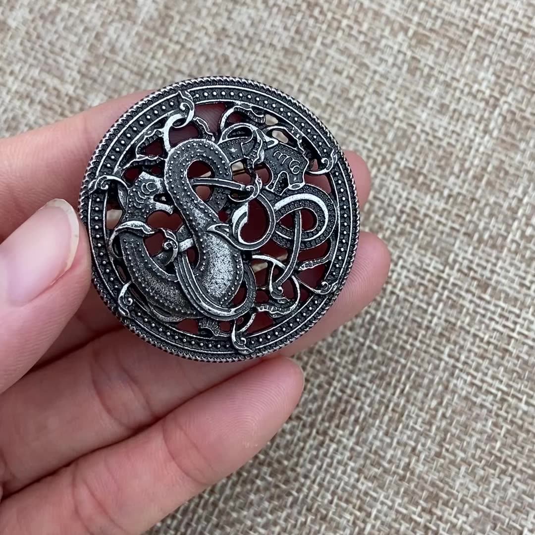 Sweden Scandinavian Viking Dragon Brooches: Norse Runic Amulet Jewelry