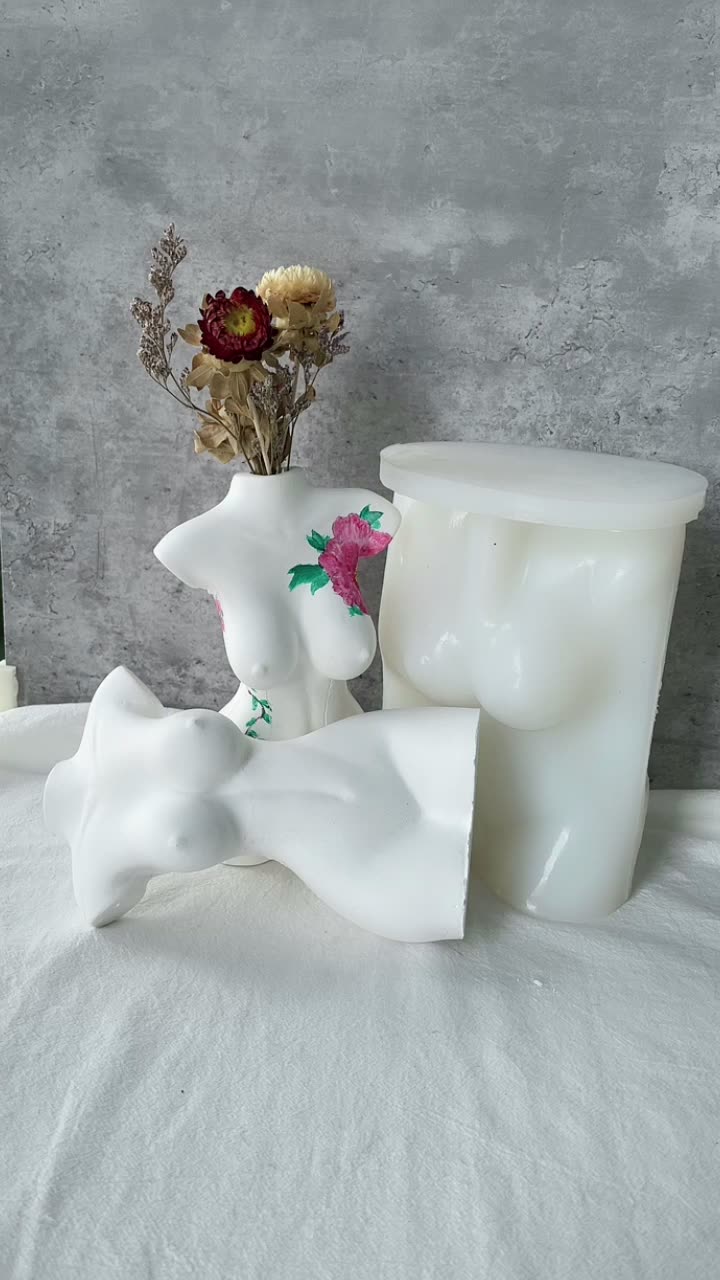 J143 Diy Large Size Gypsum Art Torso Plaster Concrete Vase Mould Handmade Sculpture Concrete ...