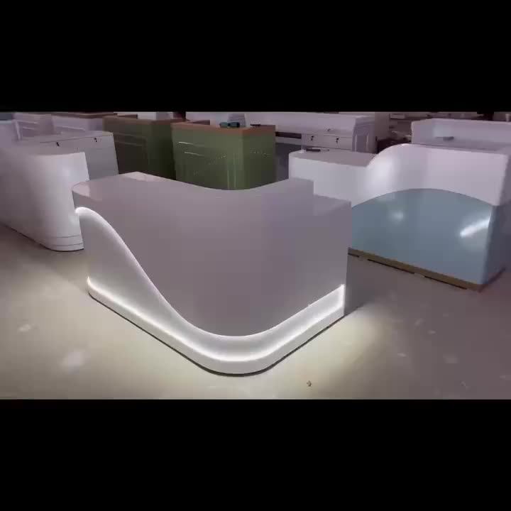 White Reception Desk Beauty Salon L Corner Curved Salon Furniture Small ...