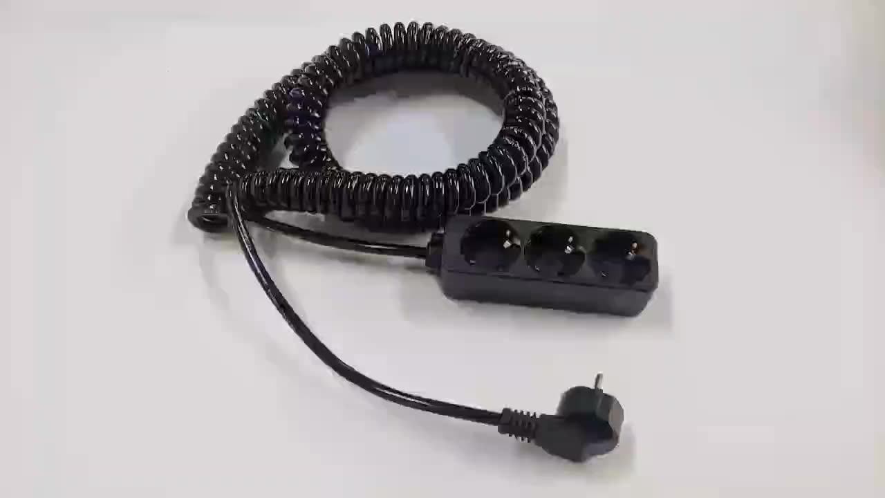 Spiral Coiled Curly Cable Cord 2 Pin Schuko Eu Plug With Power Strip ...
