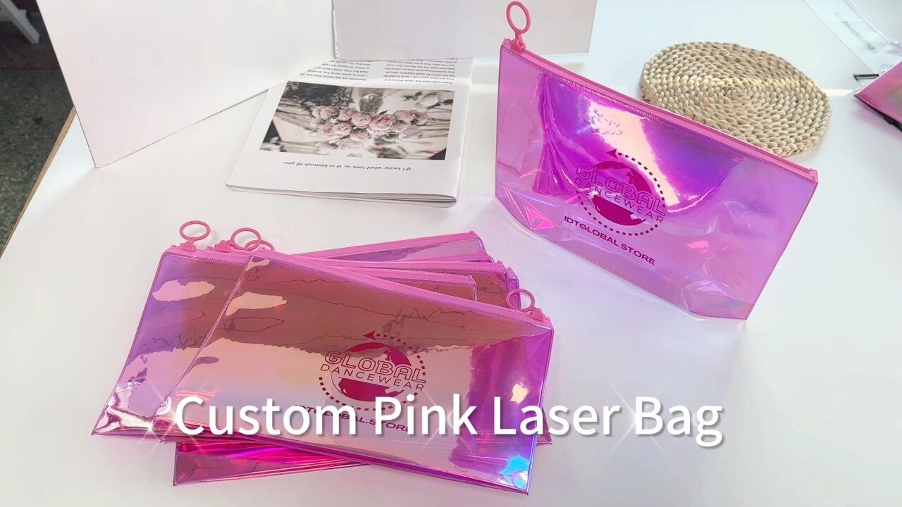 Luxury Pink Holographic Plastic Bag Custom Logo Transparent Clear ...