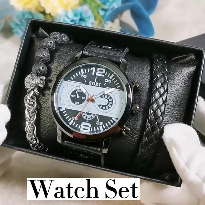 Luxury Customized Watch For Men Bracelet Set Quartz Wristwatches Black ...