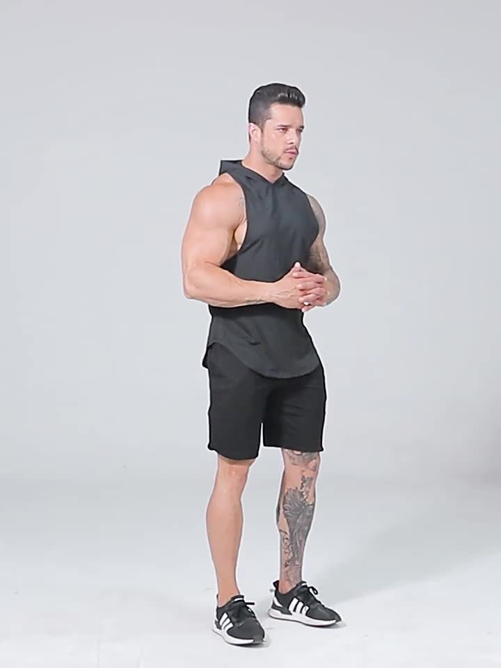 Men Workout Hooded Gym Sports Bodybuilding Stringer Muscle Cut Off T ...