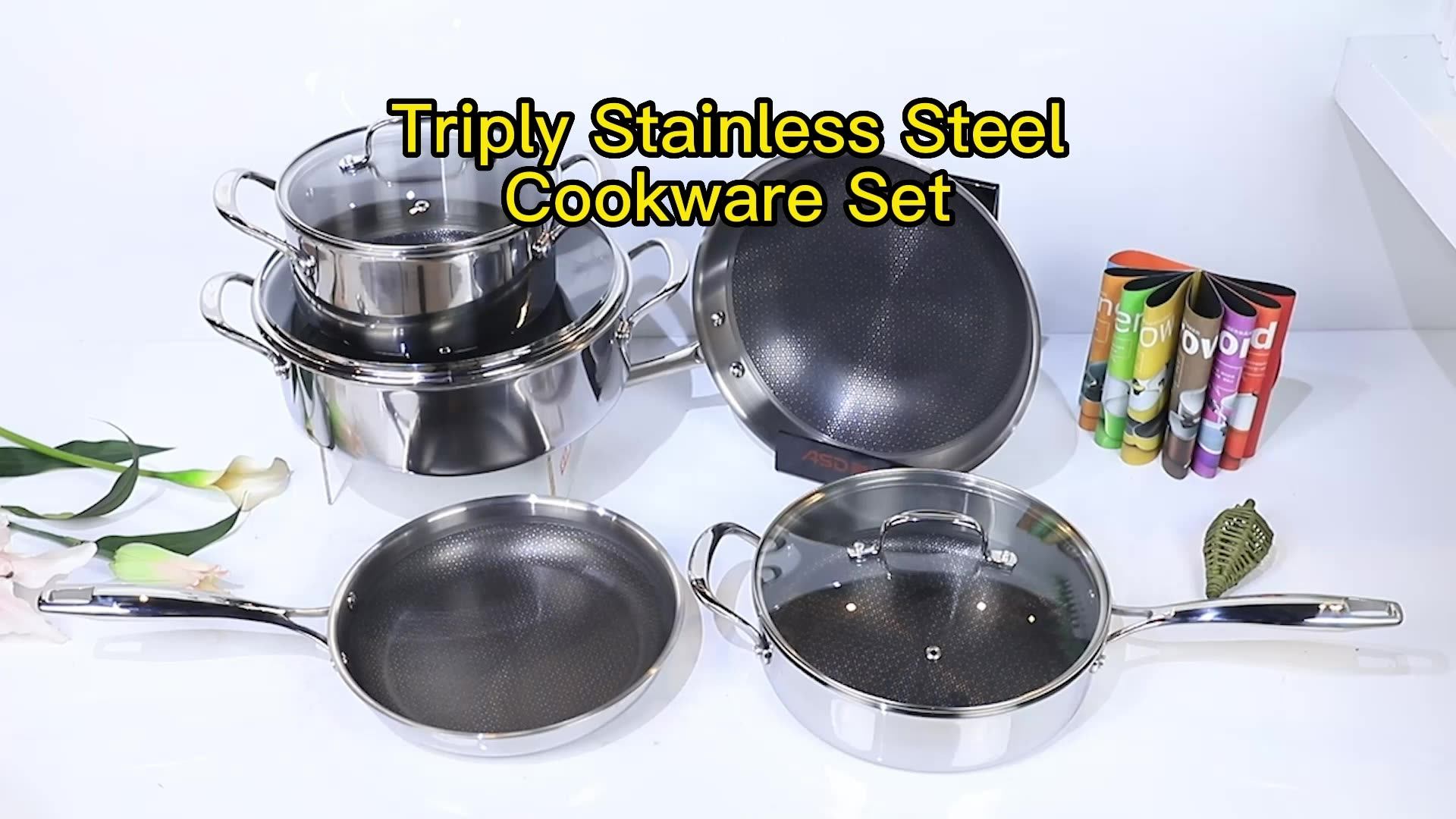 Ss304-alu-ss430 Steel Nonstick Tri-ply Honeycomb Pots And Pans Sartenes ...