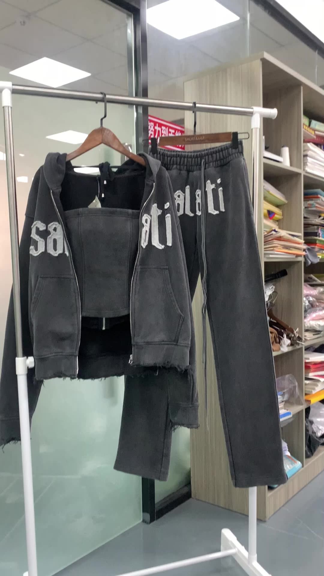 Wt Custom Acid Washed Tracksuit Blank Distressed 100% Cotton Zip Up ...