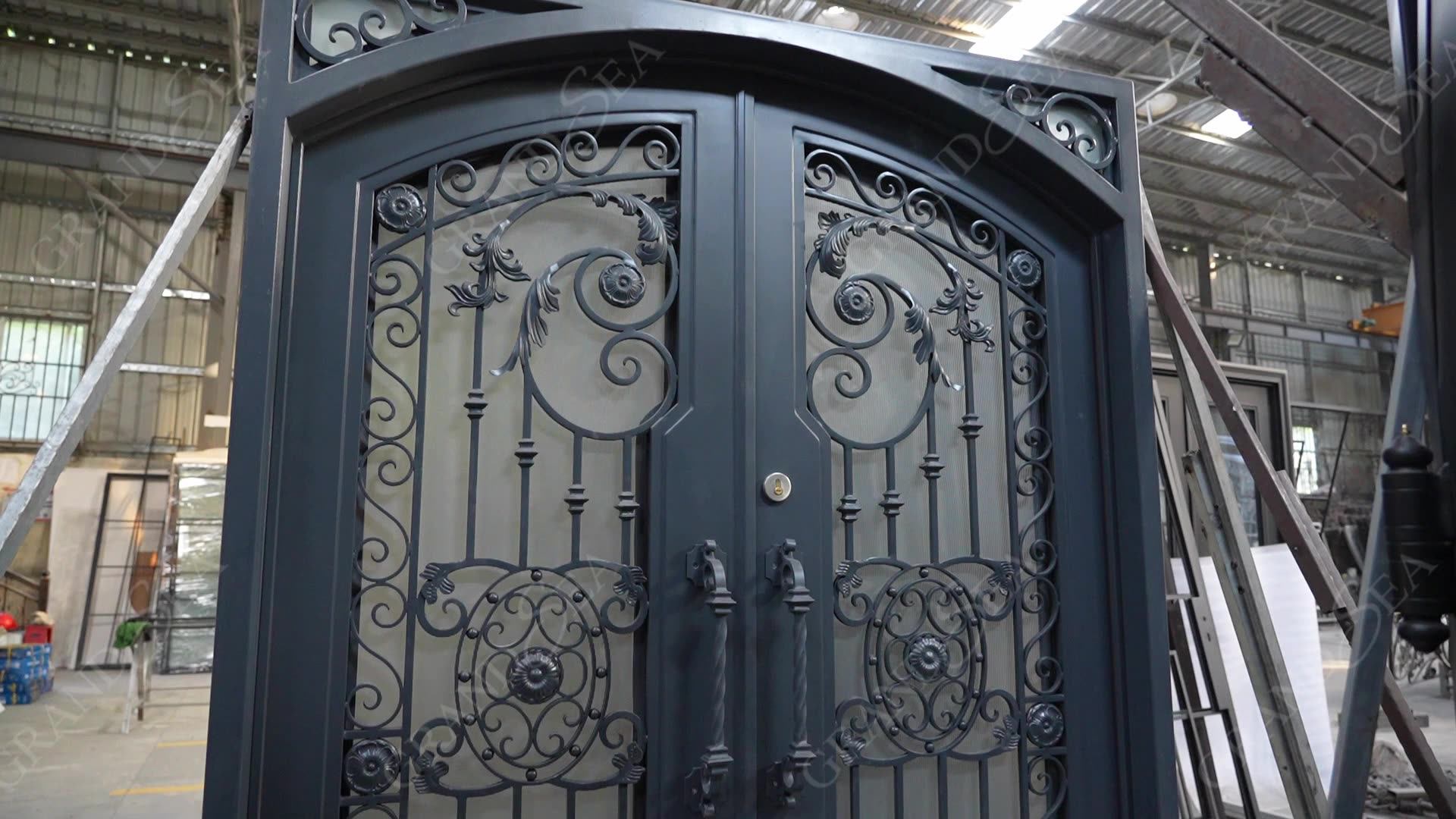 Superior Double Door Wrought Iron Grill Arched Design For Residence ...