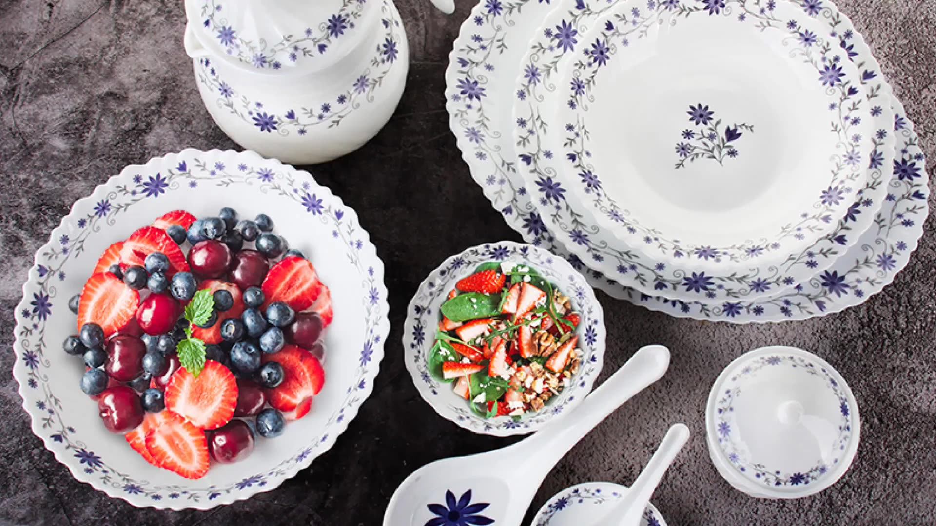 Factory Cheap 72pcs Decal White Opal Glassware Tableware Tempered Opal ...