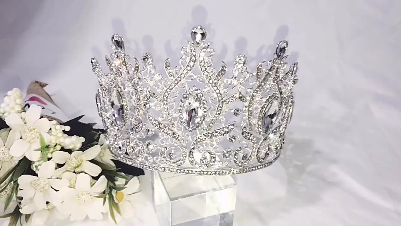 Top Quality Emerald Crystal Queen Crown Large Pageant Diamond Bride ...