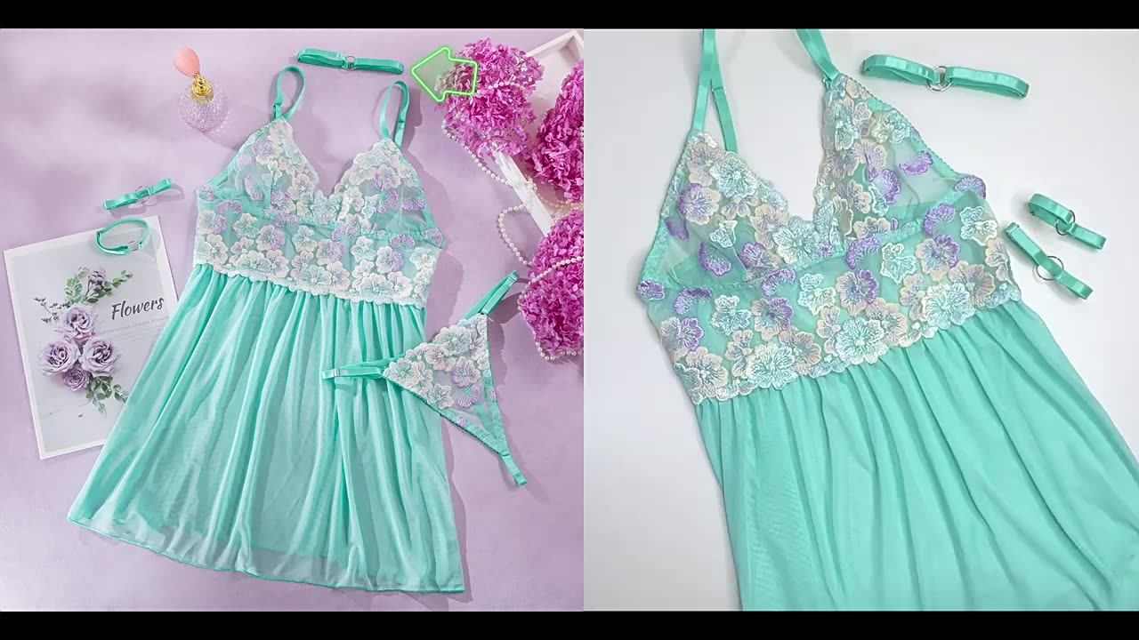 New Women Mesh Girls Night Dress Full Romantic Lace See-through ...