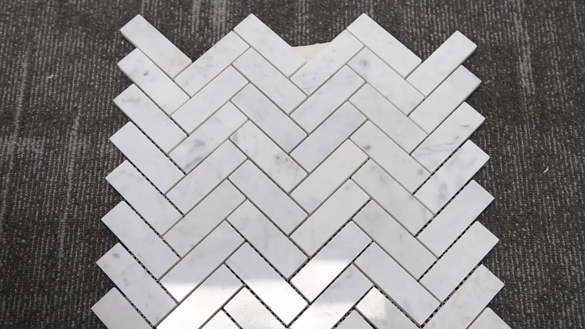 Carrara White Fishbone Shape Wall Marble Mosaic Tile Kitchen Backsplash ...