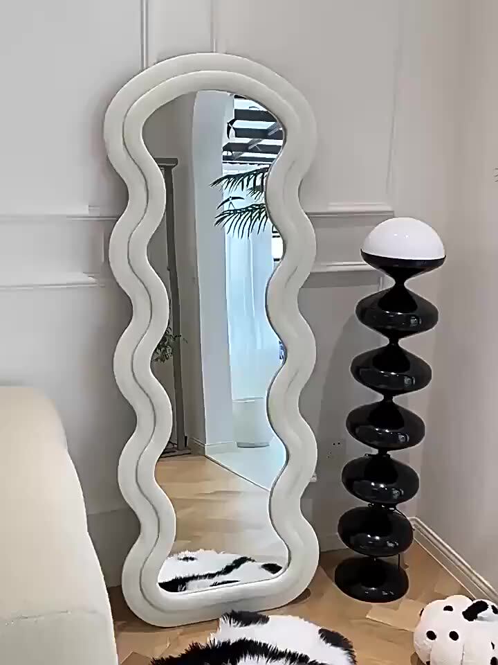 Wave Full Body & Floor Mirror Cream Wind Fitting Dressing Mirror Home ...