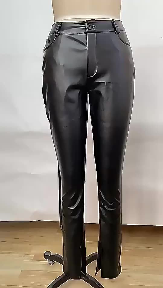 Men Jogger Leather Pants Custom Logo Stack Sweatpants Mens Thick Wide ...