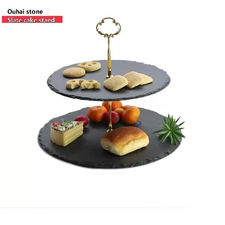 Wholesale 3 Layer Natural Slate Food Cake Stand Round Tiered Serving ...
