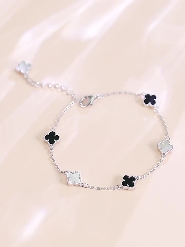 Simple High Quality S925 Sterling Silver Four Leaf Clover Bracelet 925 Sterling Silver Women ...