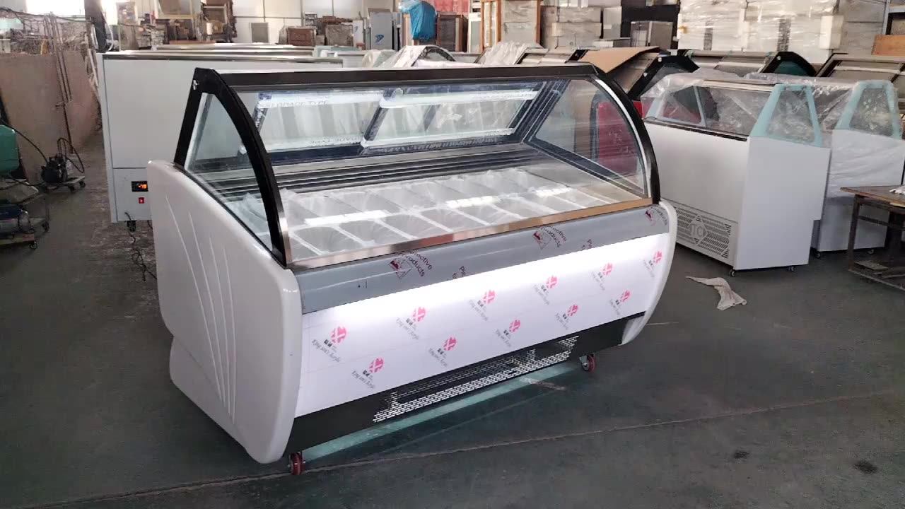 Curved Glass Door Commercial Display Refrigerator Showcase Ice Cream ...