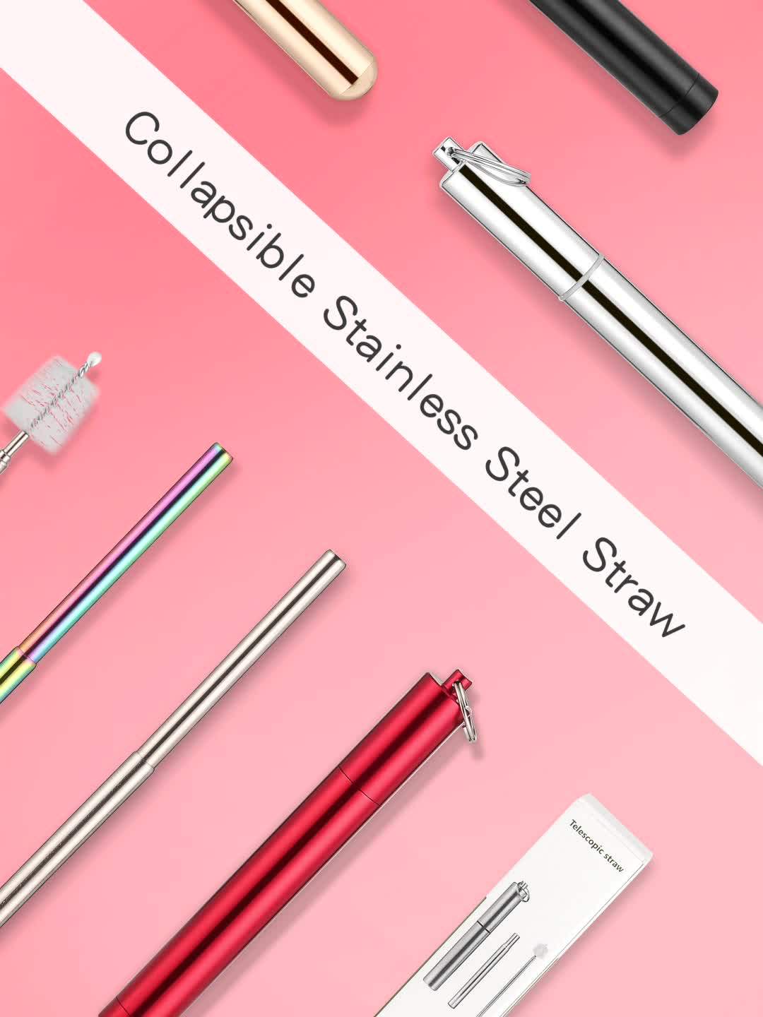 Collapsible Retractable Stainless Steel Custom Logo Drinking Straws ...