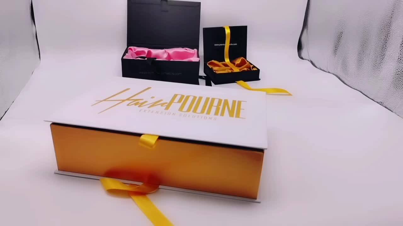 Custom Hair Bundles Packaging Boxes Extension Bags With Satin Human ...